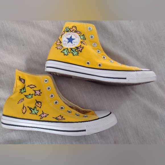 Converse | Shoes | Yellow Converse High Tops Hand Painted With ...